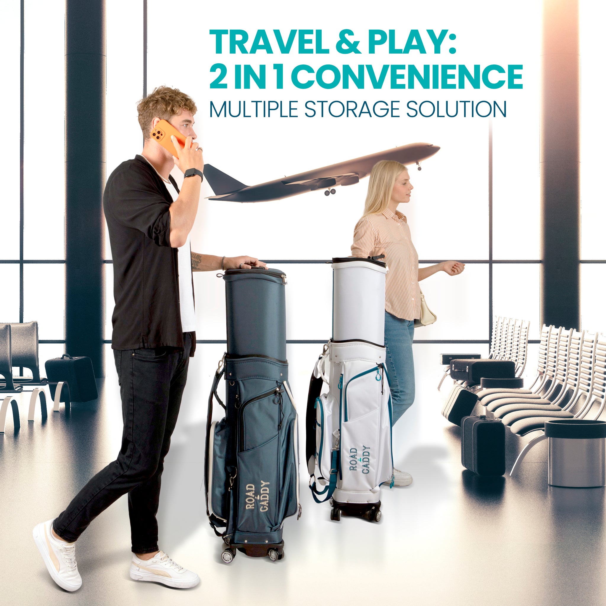 Road Caddy Original Hard Case Golf Travel Bag - 2-in-1 Golf Bags with